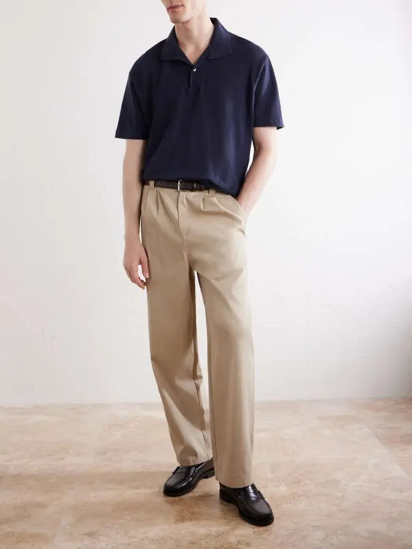 Sunspel Linen-piqué Polo Shirt - Navy