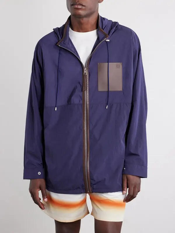 Loewe Logo-debossed Leather-trimmed Ripstop Hooded Jacket