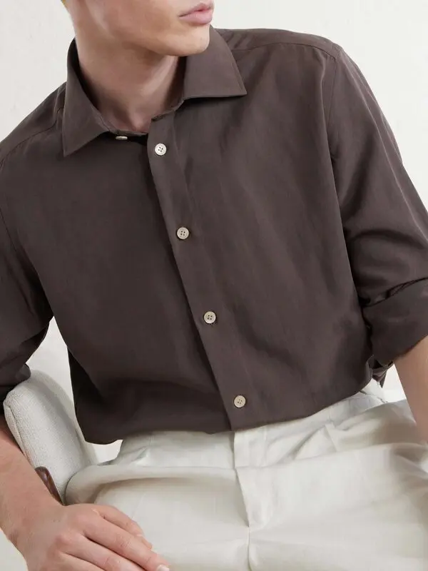 Eleventy Lyocell, Linen And Cotton-blend Shirt