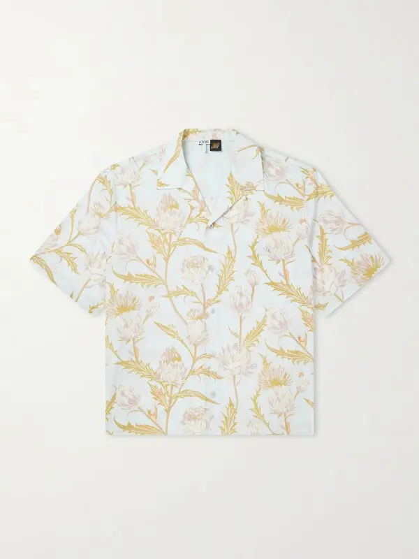 Loewe Paula's Ibiza Anagram-embroidered Camp-collar Printed Cotton Shirt - Blue