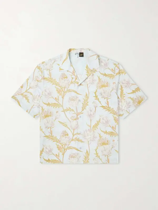 Loewe Paula's Ibiza Anagram-embroidered Camp-collar Printed Cotton Shirt - Light Blue