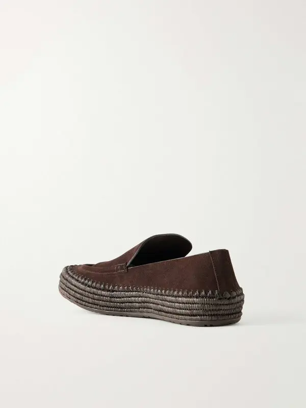 Loewe Paula's Ibiza Rio Raffia-trimmed Suede Loafers