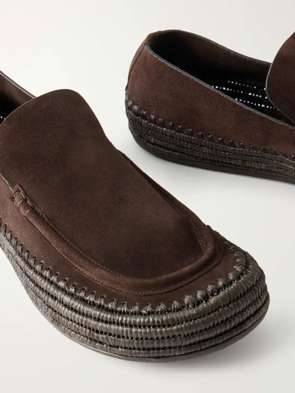 Loewe Paula's Ibiza Rio Raffia-trimmed Suede Loafers