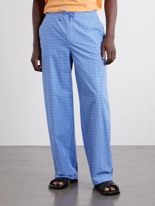 Loewe Checked Cotton Poplin Trousers - Blue