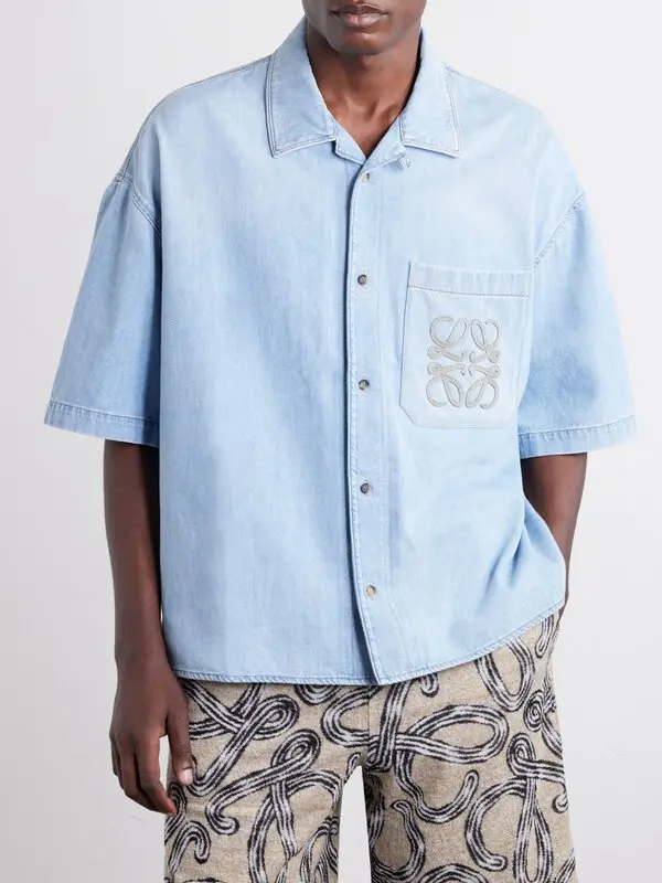 Loewe Paula's Ibiza Logo-embroidered Denim Shirt - Blue