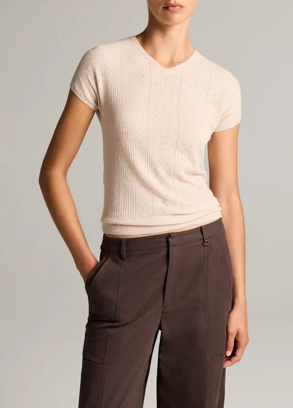 Vince Pointelle Wool Short-sleeve Sweater - Blush Cloud
