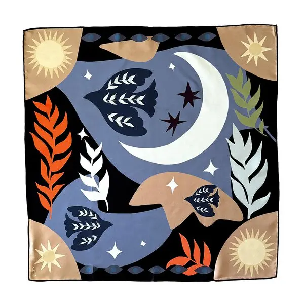 FOLIE LIVING Black / Blue / Pink In The Eye Of The Moon Silk Scarf Small - Black/blue/pink