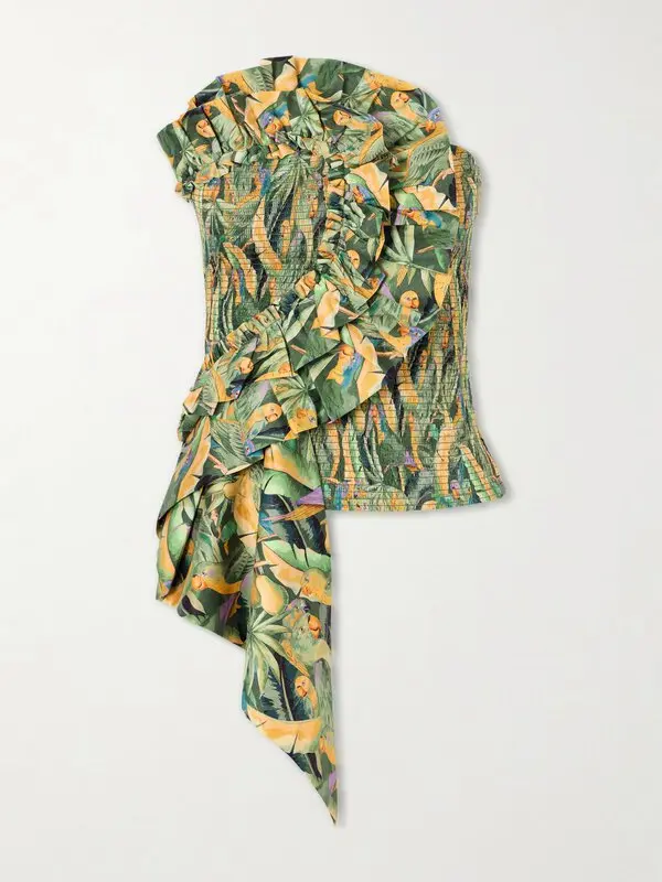 Farm Rio Strapless Ruched Cotton Tank