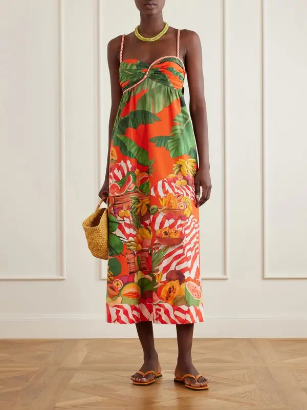 Farm Rio Fruit Trolley Printed Cotton Midi Dress