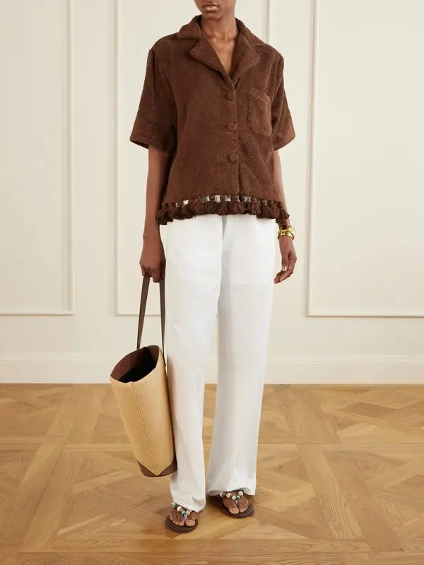 CAP D’ANTIBES Antonia Cotton-terry Shirt With Tassels