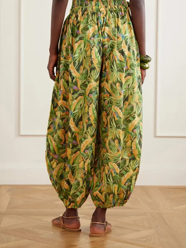 Farm Rio Parrot Printed Wide-leg Cotton Pants