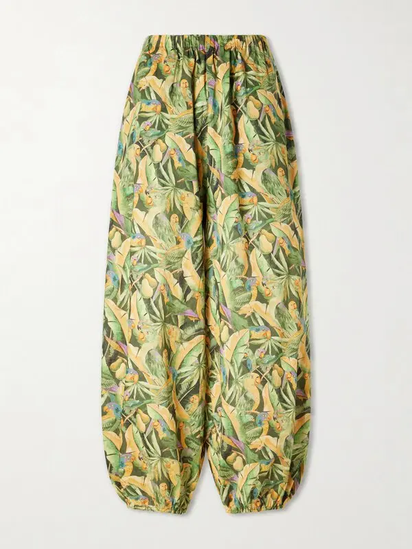 Farm Rio Parrot Printed Balloon Cotton Pants - Green