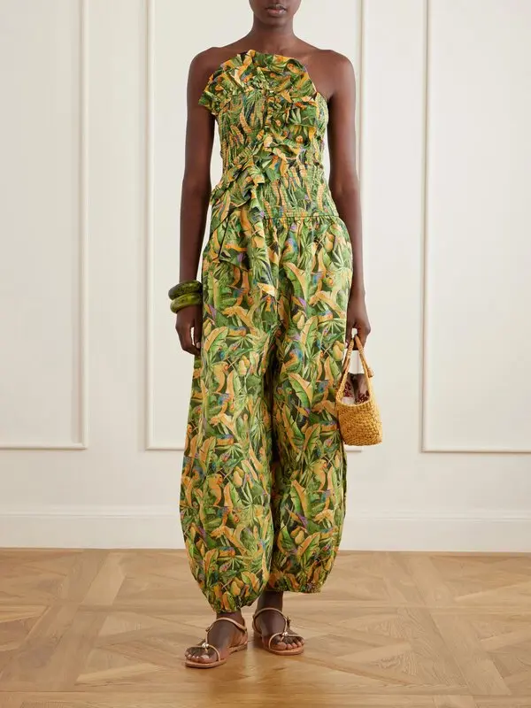 Farm Rio Parrot Printed Balloon Cotton Pants - Green