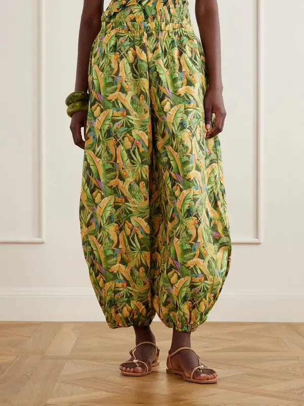 Farm Rio Parrot Printed Balloon Cotton Pants - Green