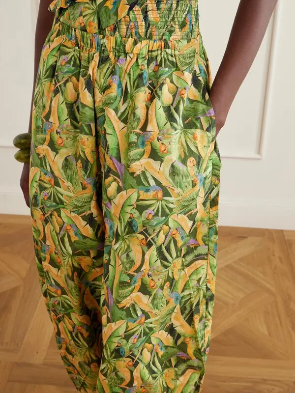 Farm Rio Parrot Printed Balloon Cotton Pants - Green