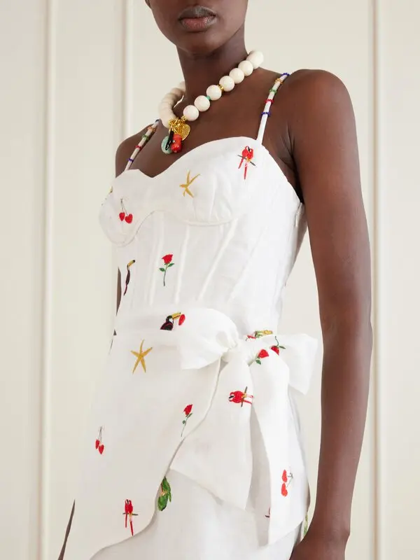 Farm Rio Scalloped Embroidered Linen Mini Dress