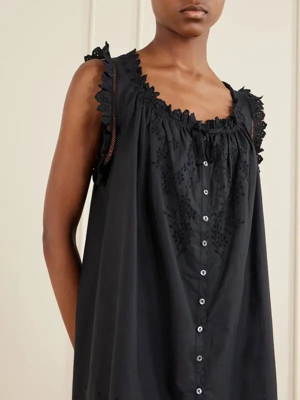 DÔEN Nessie Broderie Anglaise Organic Cotton Mini Dress - Black