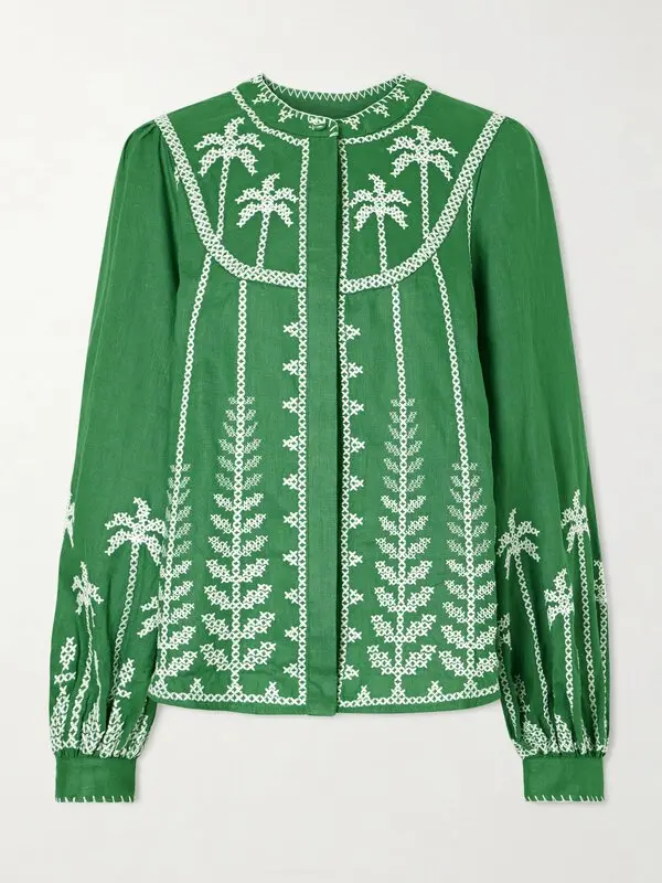 Farm Rio Embroidered Linen Blouse