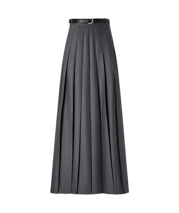 SELF-PORTRAIT Belted Pleated Maxi Skirt - Gray