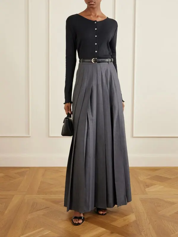 SELF-PORTRAIT Belted Pleated Maxi Skirt