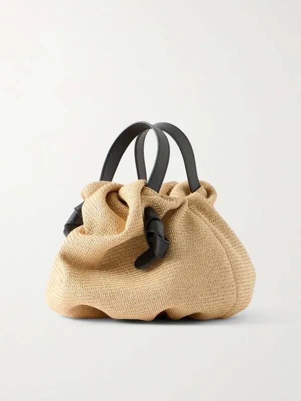 NEOUS Leather-trimmed Raffia Shoulder Bag