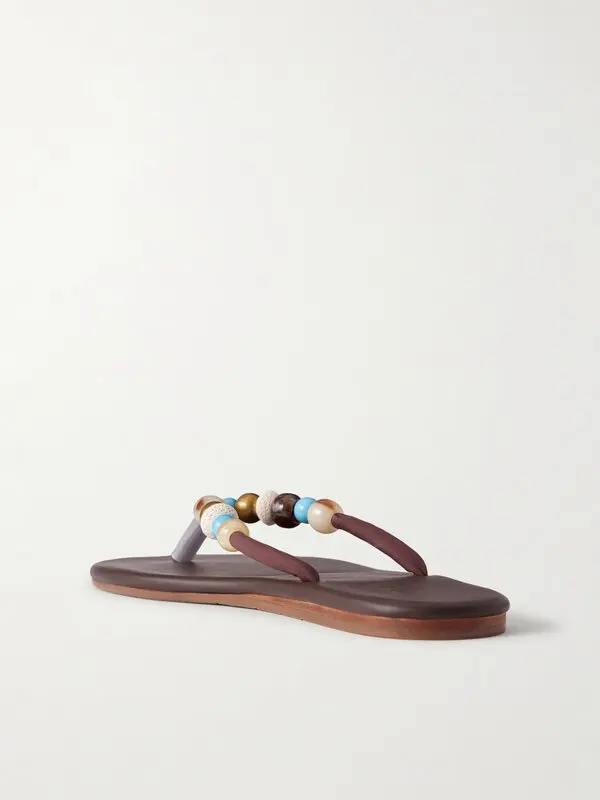 ANCIENT GREEK SANDALS Saionara Bead-embellished Leather Flip Flops - Brown