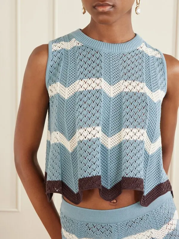 La DoubleJ Scalloped Striped Pointelle-knit Cotton Tank