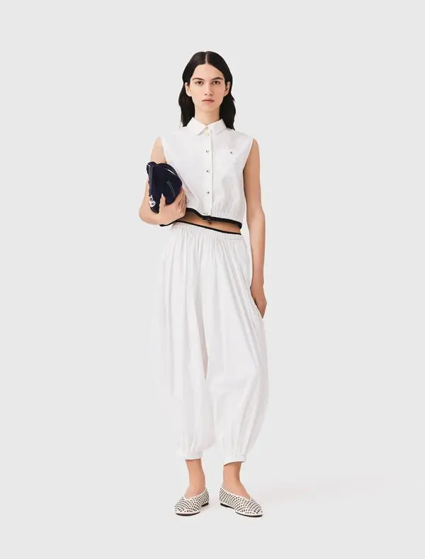 Maje Cropped Sleeveless Shirt - White