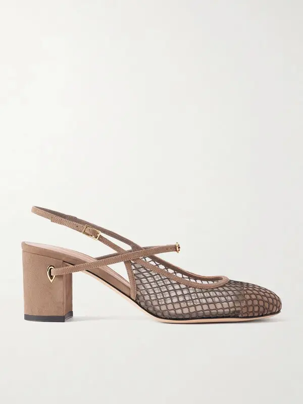 Jennifer Chamandi Mattia 65 Suede-trimmed Mesh Pumps - Brown
