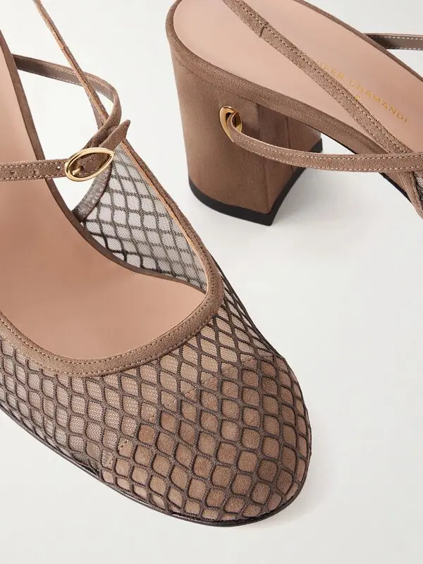 Jennifer Chamandi Mattia 65 Suede-trimmed Mesh Pumps - Brown