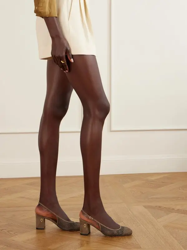 Jennifer Chamandi Mattia 65 Suede-trimmed Mesh Pumps - Brown