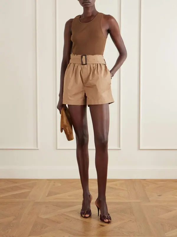 Saint Laurent Cassandre Embroidered Ribbed Cotton-jersey Tank - Camel