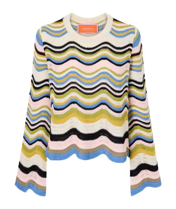 La DoubleJ Crocheted Cotton Chevron T-shirt - Blue