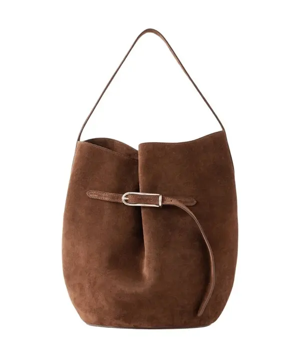 LIFFNER Large Suede Buckled Shoulder Bag - Brown