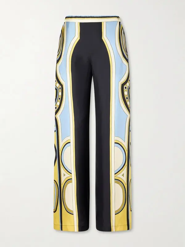 La DoubleJ Club Printed Silk-twill Wide-leg Pants - Black