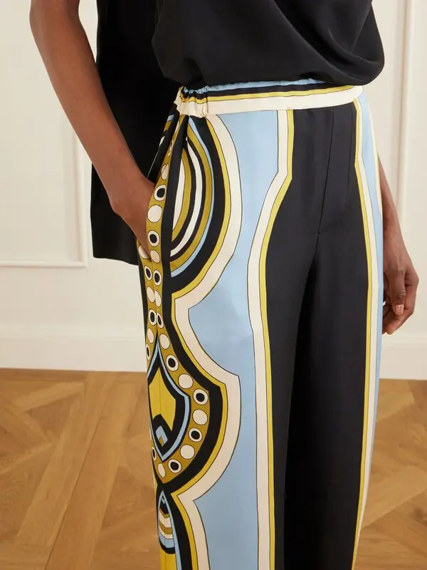 La DoubleJ Club Printed Silk-twill Wide-leg Pants