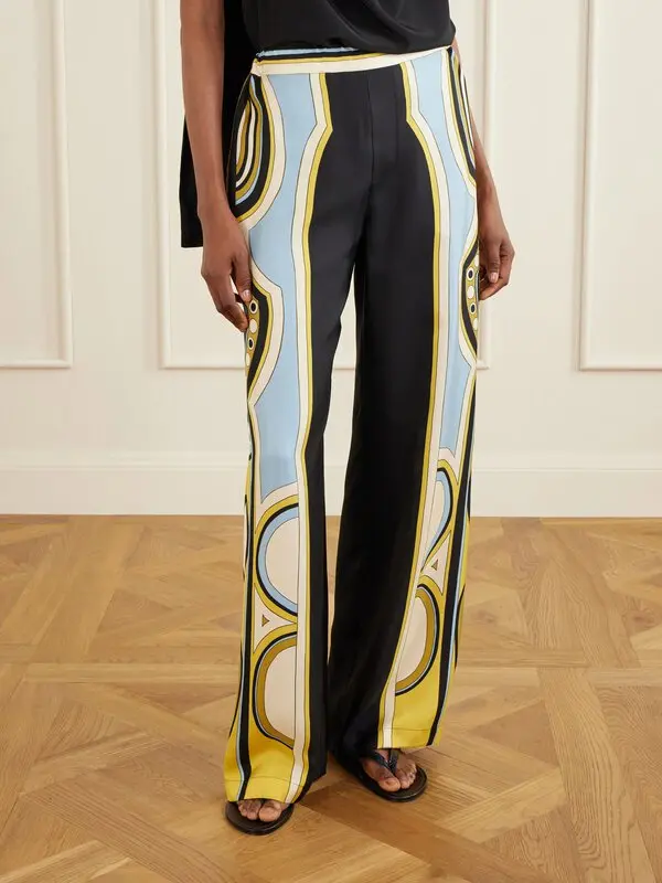La DoubleJ Club Printed Silk-twill Wide-leg Pants - Black