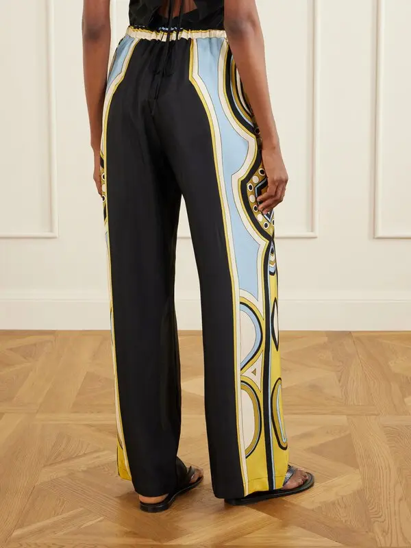 La DoubleJ Club Printed Silk-twill Wide-leg Pants - Black