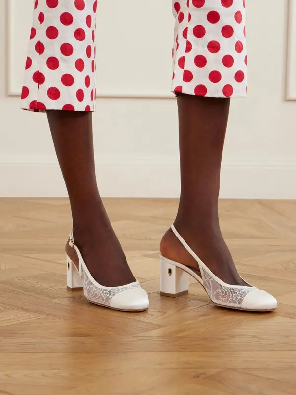 Jennifer Chamandi Mattia 65 Satin-trimmed Lace Pumps - White
