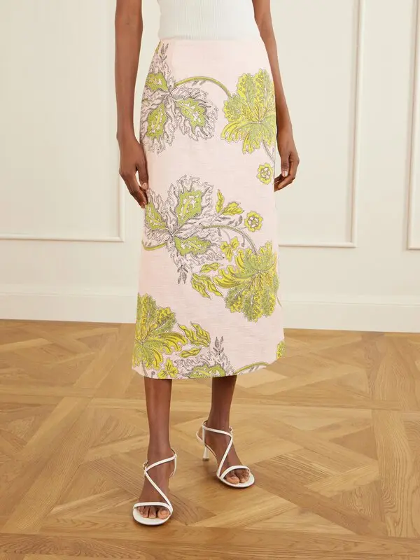 La DoubleJ Floral-print Textured Cotton-blend Midi Skirt - Pink