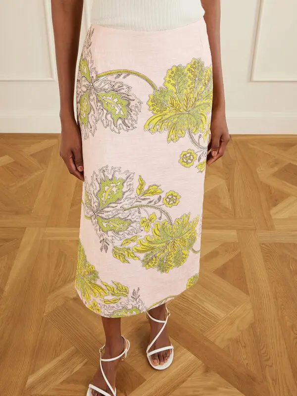 La DoubleJ Floral-print Textured Cotton-blend Midi Skirt - Pink