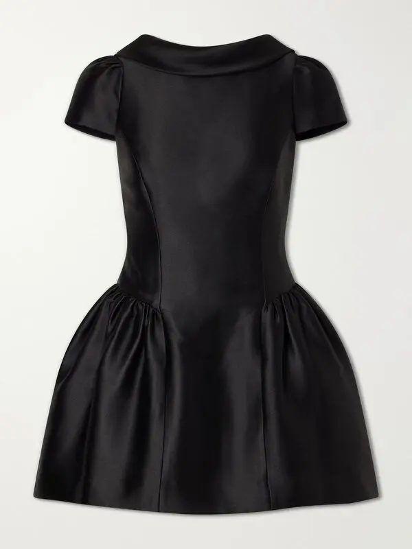 SELF-PORTRAIT Gathered Taffeta Mini Dress - Black