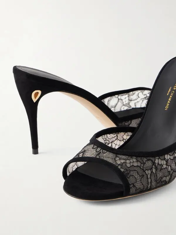 Jennifer Chamandi Guido 85 Suede-trimmed Lace Sandals