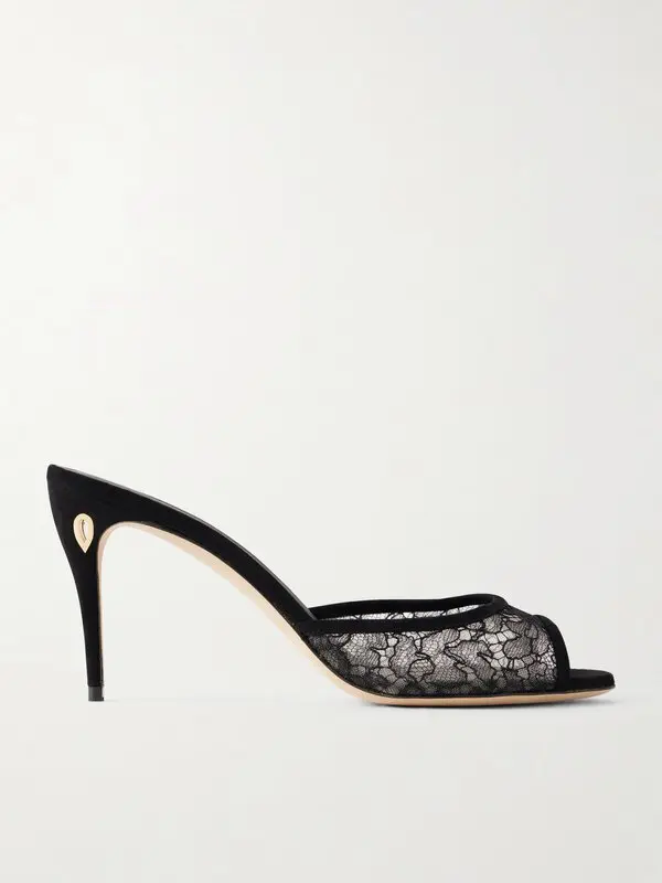 Jennifer Chamandi Guido 85 Suede And Lace Mules - Black