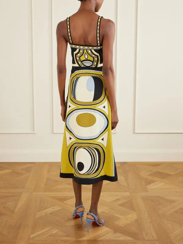 La DoubleJ Buy Me A Martini' Printed Crepe Midi Dress - Yellow