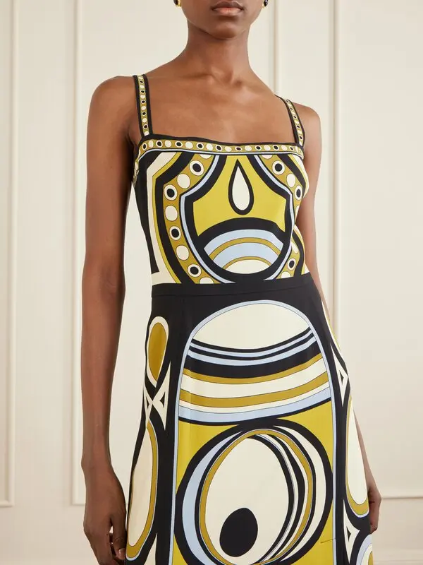 La DoubleJ Buy Me A Martini' Printed Crepe Midi Dress - Yellow