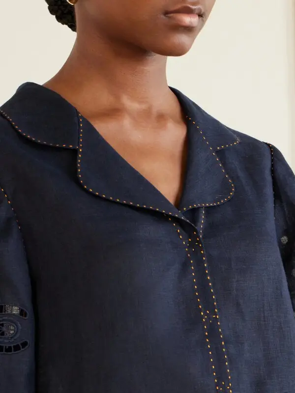 Vita Kin Linen Broderie Anglaise Shirt - Blue