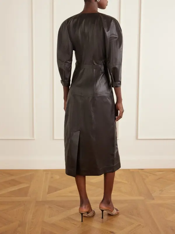 Victoria Beckham Dolman Belted Leather Midi Dress - Brown