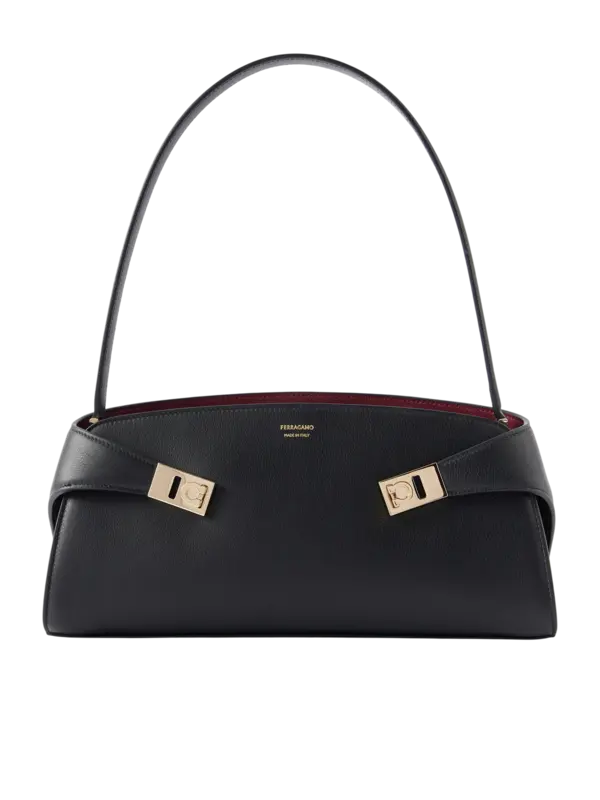 FERRAGAMO Hug Leather Shoulder Bag - Black