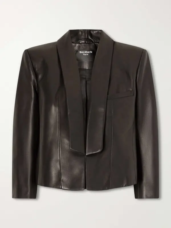 Balmain Cropped Leather Biker Jacket